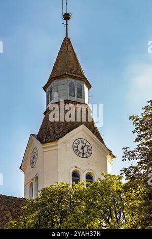 The tower and fortified church of Bunesti in Romania Stock Photo - Alamy