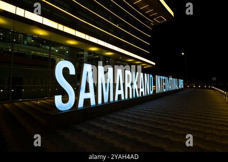 Night view of Samarkand International Airport Main Passenger Terminal ...