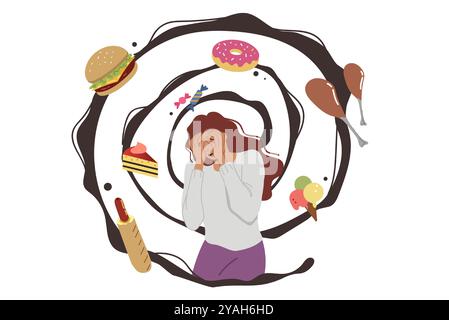 Food addiction concept. Eating disorder. Sad african woman sitting on ...