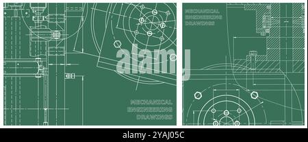 Blueprints set. Drawings of engine details and mechanisms. Mechanical ...