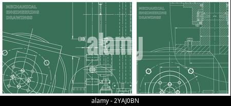 Blueprints set. Drawings of engine details and mechanisms. Mechanical ...
