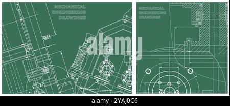 Blueprints set. Engine line drawing background. Mechanical engineering ...