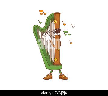 Vector cartoon musical harp with green strings and golden wood in the ...