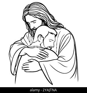Jesus hugs a man Continuous one line drawing Stock Vector Image & Art ...