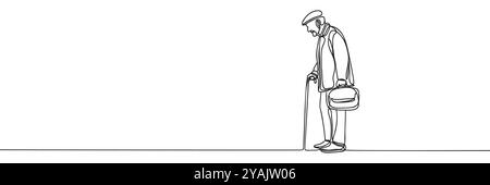 Continuous one line drawing of a senior, older man. Minimal outline ...