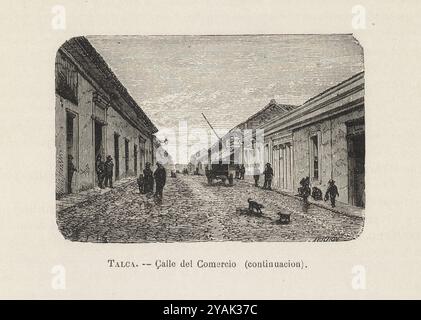 Talga of the 19th century. Vintage illustration of Cruz Street. Talca ...