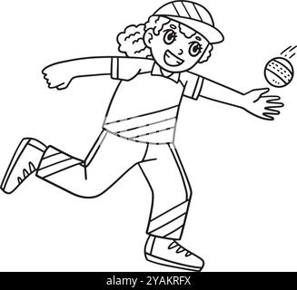 Cricket Female Fielder Catching the Ball Coloring Stock Vector Image ...