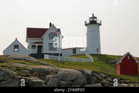 Nubble Lighthouse, 19th-century historic lighthouse stands on the ...