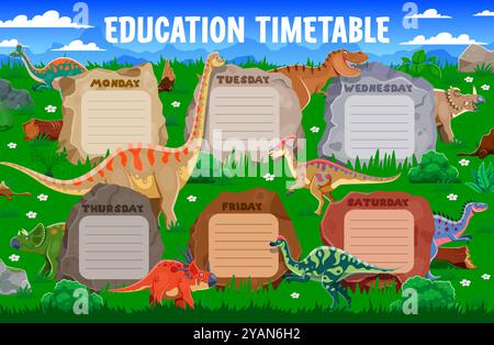 School timetable schedule with cartoon dinosaurs. Vector kids time ...