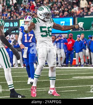New York Jets linebacker Quincy Williams (56) reacts after making a ...