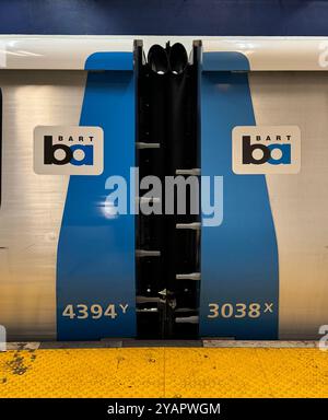 Interior of a Bay Area Rapid Transit (BART) train with colorful seating ...