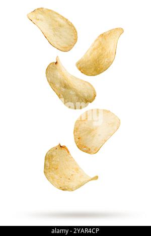 Falling potato chips on a yellow background. Copy space Stock Photo - Alamy