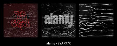 Plastic shrink texture of vinyl album cover bag. Cd record square frame ...