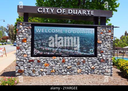 Welcome panel at the entrance to the city of Duarte, California Stock ...