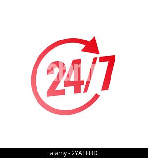 24 hrs and 7 days service availability background with clock sign ...