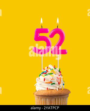 Number 52 candle with cupcake - Birthday card Stock Photo - Alamy