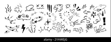 Anime Emotion effect icons. Manga doodle set. Comic emotion symbols ...