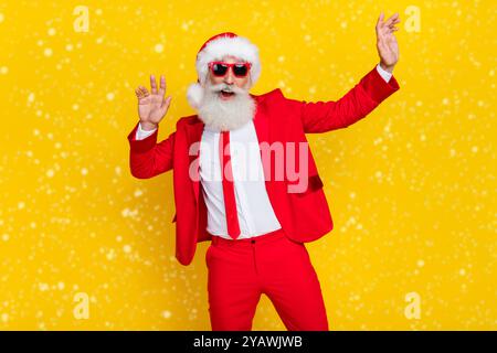 Portrait of positive funky granddad dancing newyear occasion ...