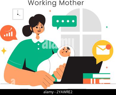 Working Mother Vector Illustration featuring a Mother who Juggles Work ...