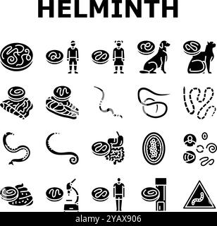 helminth worm parasite nematode icons set vector. tapeworm roundworm ...