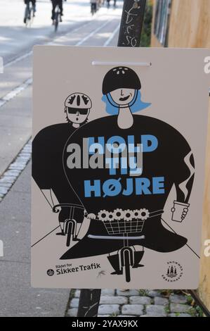 Copenhagen/ DenmarK/15 October 2024/ Traffic safty sign for bikers keep ...