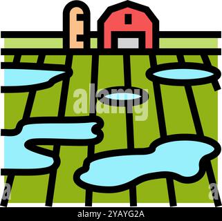 flooded farmland disaster color icon vector illustration Stock Vector ...