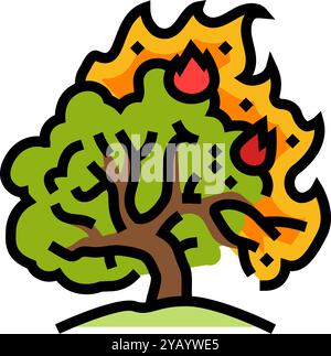 burning bush wildfire disaster line icon vector. burning bush wildfire ...
