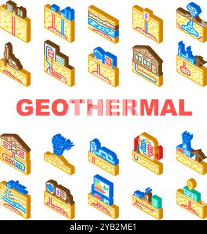 geothermal energy renewable heat icons set vector Stock Vector Image ...