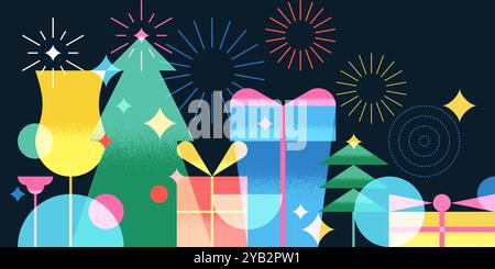 abstract merry christmas banner, christmas tree circle gift concept ...