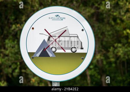 Sign camping prohibited, Katla Geopark, Iceland Stock Photo - Alamy