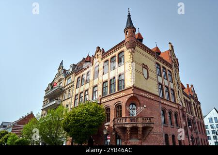 facade of historic tenement house with balconies in the city of Poznan ...
