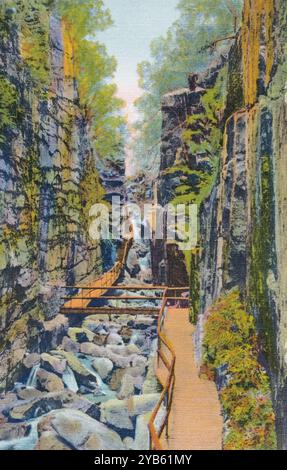 Flume Brook in Flume Gorge in Franconia Notch, New Hampshire covered in ...