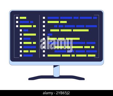Computer monitor with programming syntax code black and white 2D line object Stock Vector Image ...