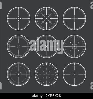 Various sniper rifle sights with degree scale, weapon optical scope ...
