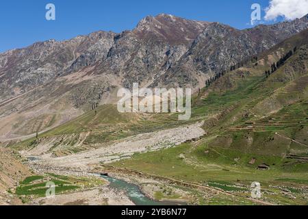 Rural mountain landscape view of Kaghan valley with Kunhar river ...