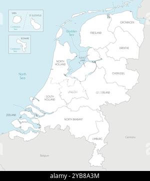 Political map of Netherlands with borders with borders of regions and ...