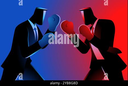 Two businessmen facing off as boxers, symbolizing competition, rivalry ...
