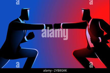 Businessmen engaged in a battle, symbolizing intense competition ...