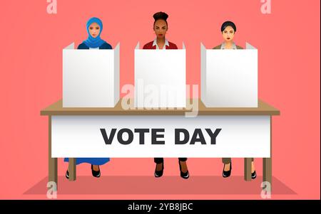 Women of different races standing in voting booths, symbolizing ...