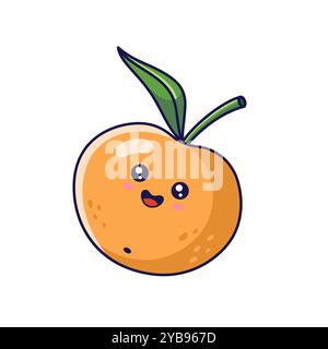 Cute Kawaii Mandarin character. Vector hand drawn cartoon icon ...