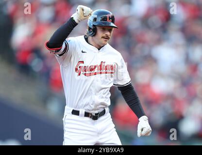 Cleveland Guardians designated hitter Kyle Manzardo runs the bases ...