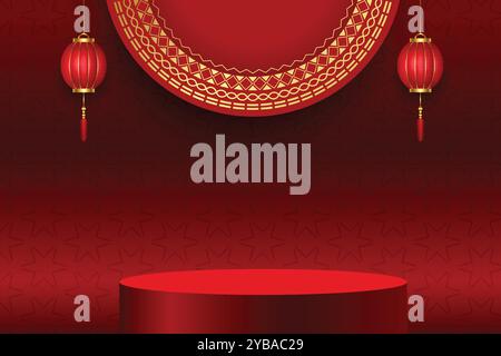 traditional chinese background with podium and lanterns Stock Vector ...