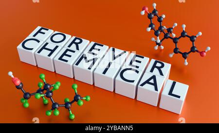 3d rendering of molecular structures and the word "FOREVER CHEMICAL" in ...