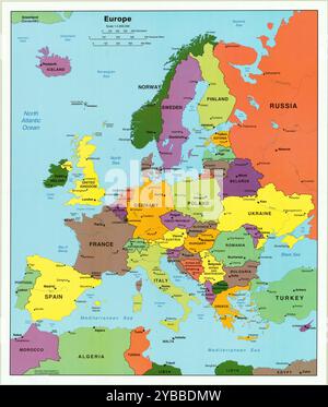 Vintage Detailed Colorful Political Map of Europe Printable Download ...