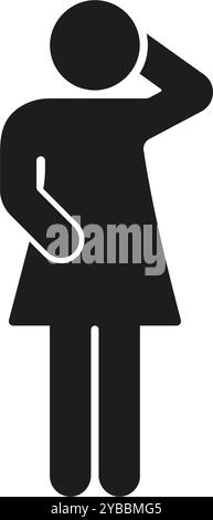 Woman Figure in Pondering Pose Line Icon. Stick Figure with Thoughtful ...