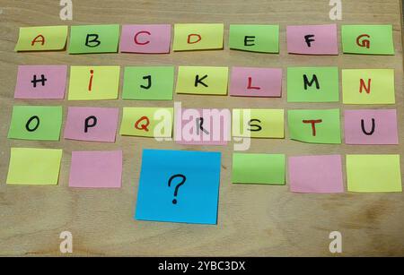 Colorful Missing Letters: Exploring the English Alphabet's Enigmatic Gaps Stock Photo - Alamy