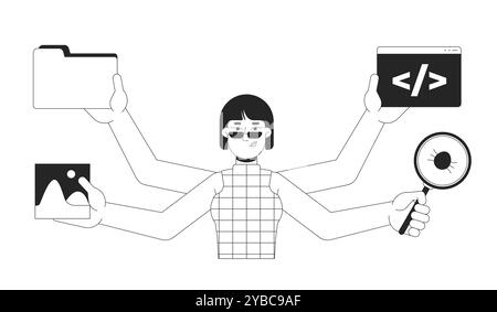 Female programmer black and white 2D line cartoon character Stock ...