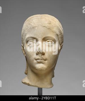 Roman portrait head of a fine-grained transparent white marble man with ...