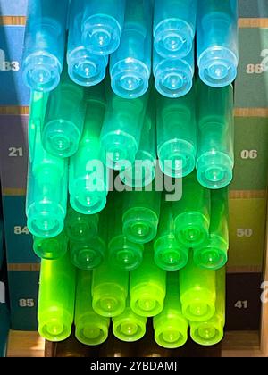 Blue and green markers lids Stock Photo - Alamy