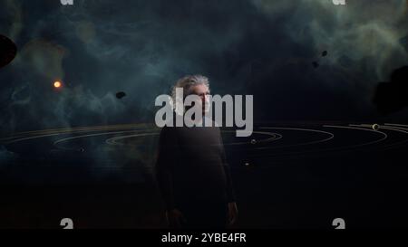 Albert Einstein, a scientist in outer space among nebulae and massive ...